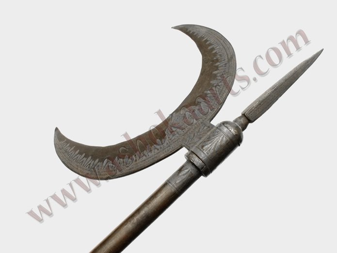 indian steel crescent axe with silverwork - Antique Swords and Weapons ...